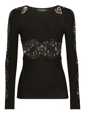 Dolce & Gabbana Floral-lace Knit Jumper - Black