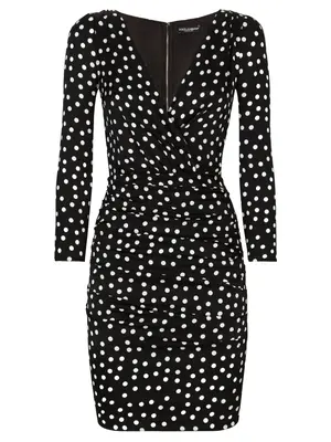 Dolce & Gabbana Polka Dot-print Draped Minidress - Black