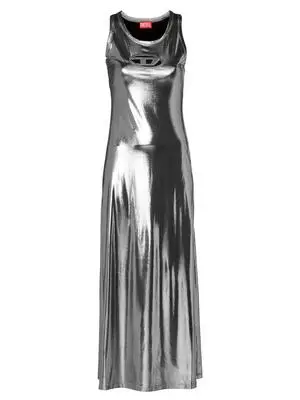 DIESEL® Logo-patch Lurex Maxi Dress - Silver