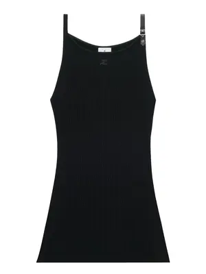 COURREGES Logo-appliqué Ribbed-knit Minidress - Black