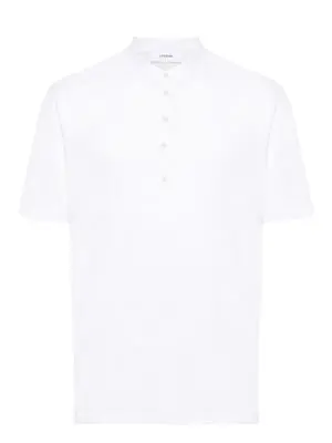LARDINI Mock-neck Linen T-shirt - White