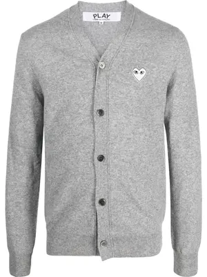 Play Comme Des Garcon Heart Patch Wool Cardigan - Grey