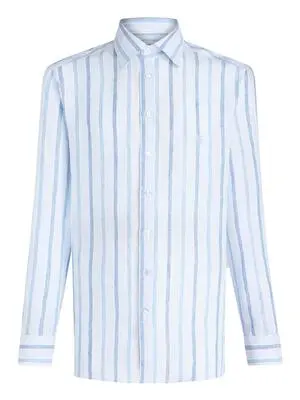 Etro Pegaso-embroidered Striped Shirt - Blue