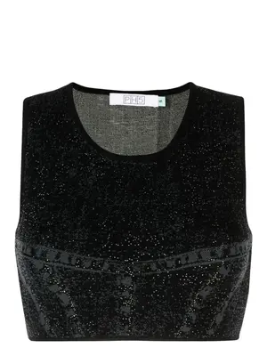 Ph5 Lillian Denim-print Crop Top - Black