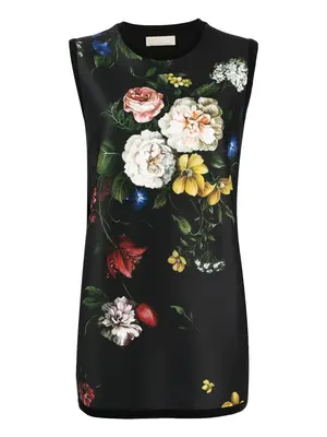 Elie Saab Floral-print Scuba-jersey Top - Black