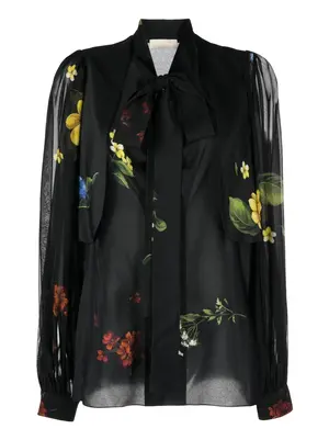 Elie Saab Floral-print Silk Shirt - Black