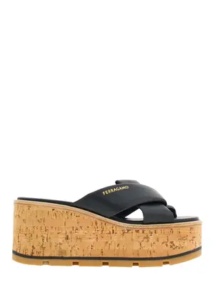 FERRAGAMO Logo-print Leather Sandals - Black