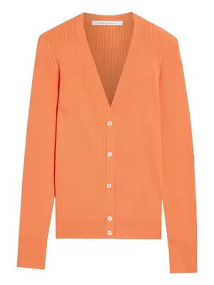 Another Tomorrow Another Tomorrow Ribbed Knit Cardigan Orange