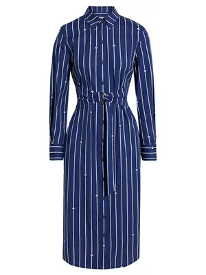 Derek Lam 10 Crosby Striped Poplin Midi Shirt Dress - Navy