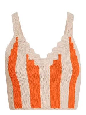 Sandro Cropped Striped Crochet Top - Orange