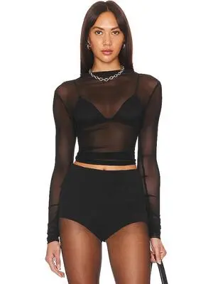 Superdown Eliza Sheer Mesh Top - Black