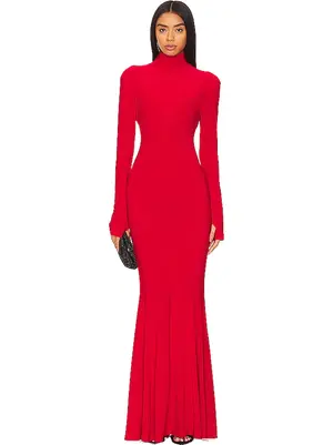 Norma Kamali Turtle Fishtail Gown Tiger Red