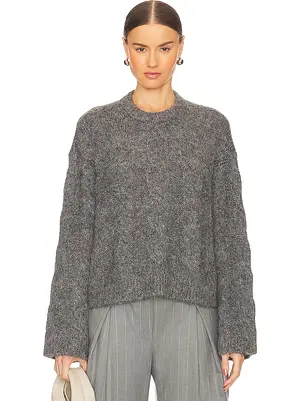 L'academie Adria Cable Knit Hooded Sweater - Charcoal Grey