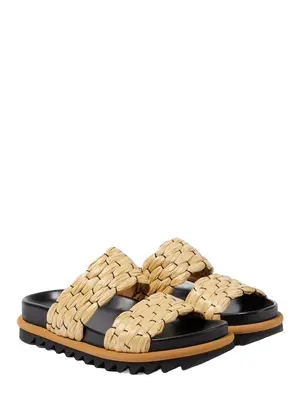 Dries Van Noten Woven Raffia Slides - Beige