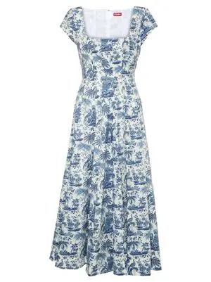 Staud Wells Floral Cotton Midi Dress - Blue