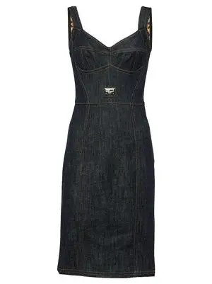 Dolce & Gabbana Logo Embroidered Denim Midi Dress - Blue