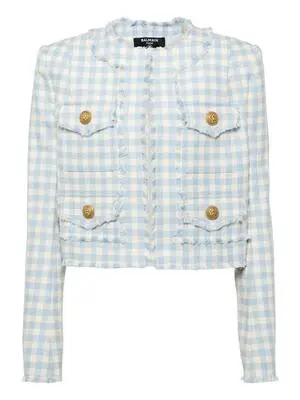 Balmain Checked Cotton-blend Tweed Jacket - Blue