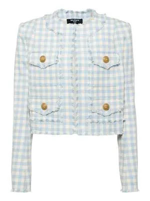 Balmain Checked Cotton-blend Tweed Jacket - Blue