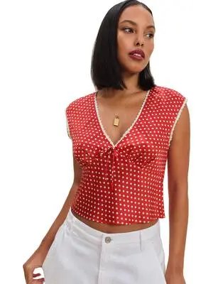 REFORMATION Cherry Silk Top Becky Dot