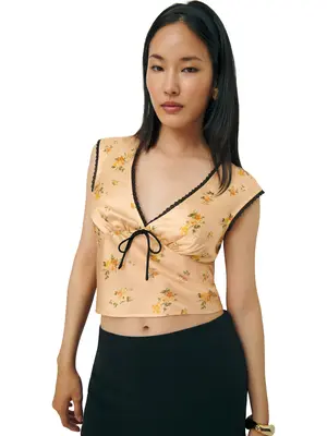 REFORMATION Cherry Silk Top Petra