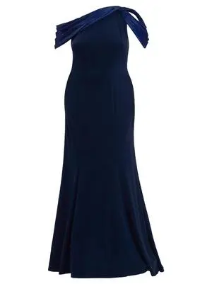 Tadashi Shoji Crepe & Taffeta Off-the-shoulder Gown - Navy