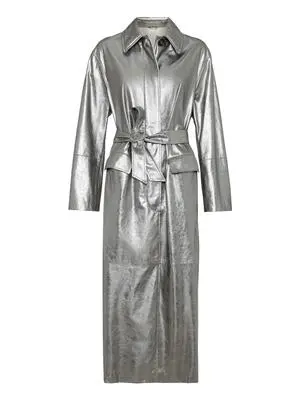 Brunello Cucinelli Lamé Suede Trench With Monili - Silver