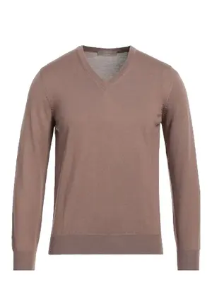 CRUCIANI Solid Wool V-neck Sweater - Beige