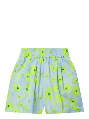 Marni Pleated Floral-print Cotton-poplin Shorts - Blue