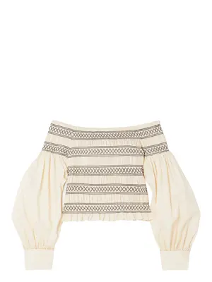 Max Mara Walk Off-the-shoulder Smocked Top - Ivory