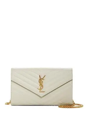 Saint Laurent Classic Cassandre Chain Wallet White Grain/gold