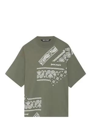 Palm Angels Bandana Print Tee 'military/light Grey - Green