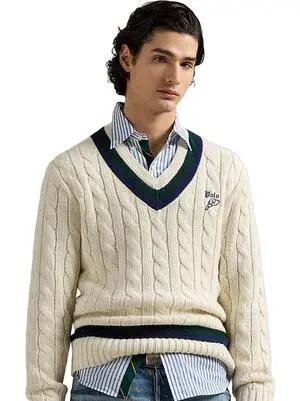 Ralph Lauren Embroidered Cotton-blend Cricket Sweater - Cream Combo