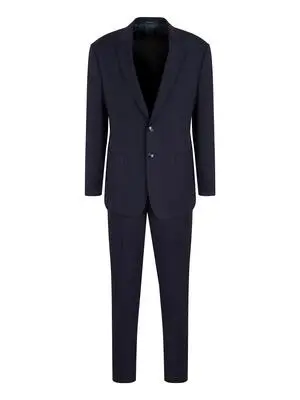 Giorgio Armani Single-breasted Soft Line Suit In Virgin Wool - Navy Blue