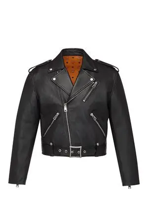 Mcm Cropped Rider Leather Jacket - Black