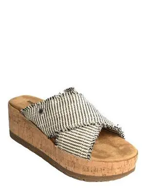Minnetonka Minnetonka Posey Platform Wedge Slide Sandal Black-natural Stripe