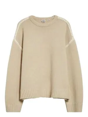 TOTÊME TOTEME Shell Stitch Trim Wool Sweater
