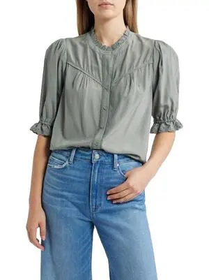 Wit & Wisdom Wit & Wisdom Eyelet Accent Blouse Deep Seagrass