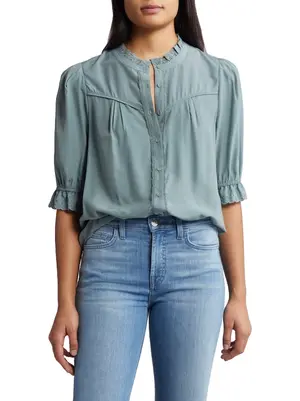 Wit & Wisdom Wit & Wisdom Eyelet Accent Blouse Dusty Slat