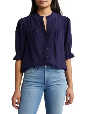 Wit & Wisdom Wit & Wisdom Eyelet Accent Blouse Navy