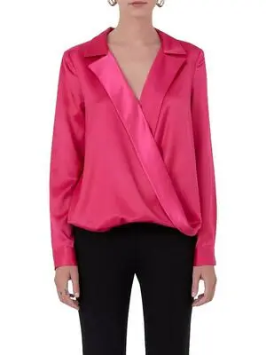 Endless Rose Satin Wrap Shirt - Magenta
