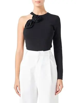 Endless Rose One-shoulder Rib Top - Black