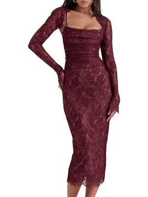 House Of Cb Long Sleeve Lace Body-con Dress - Mulberry