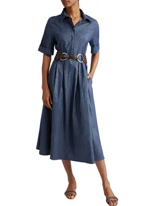 Eleventy Linen Blend Shirt Dress - Blue