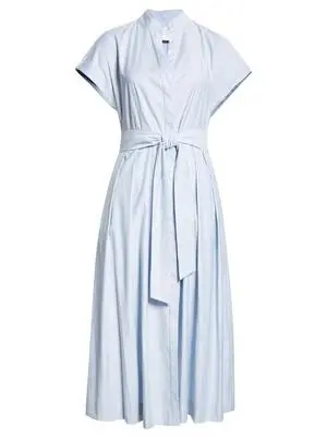 Eleventy Eleventy Belted Virgin Wool-Blend Shirtdress Baby Blue