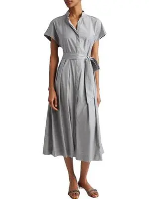 Eleventy Eleventy Belted Virgin Wool-Blend Shirtdress Melange Light Gray