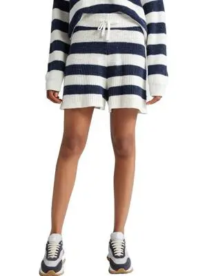 Eleventy Striped Cotton And Linen-blend Sweater Shorts - White And Navy