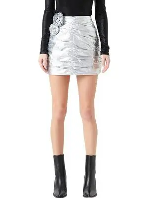 GREY LAB Shirred Lamé Mini Skirt - Silver