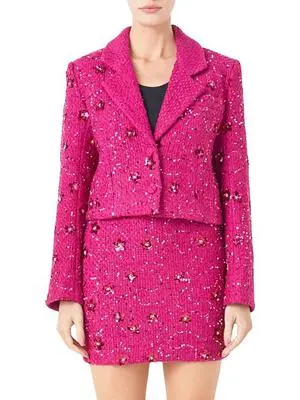 Endless Rose Sequin Embellished Crop Blazer - Berry