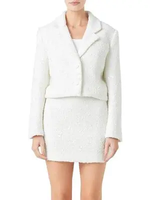 Endless Rose Sequin Embellished Crop Blazer - White