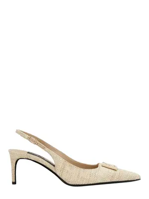 DOLCE & GABBANA Dolce & Gabbana Logo-Plaque Raffia Slingback Pumps